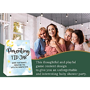 Baby Shower Games, Parenting Tip Jar Party Games(1 Standing Sign + 20 Advice Cards), Moon and Stars Advice Cards for New Parents, Sleepover Theme Baby Shower/Gender Reveal Party Favor Decor(A05)