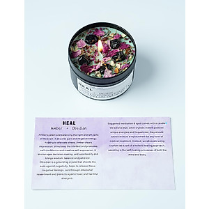 Obsidian Crystal Stone Energy Candle, Good Aura Health Protection, Baltic Amber Chakra Magic Vegetarian Affirmation Gift.(HEAL)