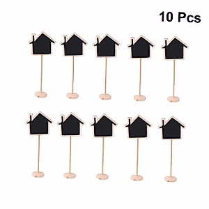 OFFSCH 10pcs Mini Wood Chalkboards Brown File Folders Erasable and Reusable Ornament Blackboard Pocket Calculator Mini Wedding Chalkboard Signs Wooden Bamboo Writing Board