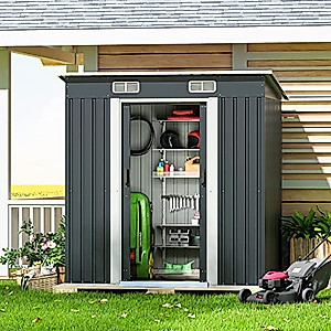 HOGYME Storage Shed 6' x 3.6' Outdoor Storage Metal Shed Garden Sheds with Double Sliding Door, Steel Tool Sheds for Lawnmower, Generator, Bike, Trash Can Gray
