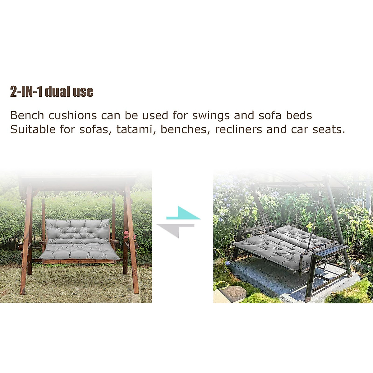 Meimond Swing Cushion 3 Seat 60 Inch,Outdoor Porch Waterproof Patio Bench Back Cushion, Leisure Chair Couch Cushion,4 Inch Thick Patio Garden Furniture Replacement Seat Cushion(Color:Grey)