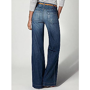 Flamingals Wide Leg Jeans for Women Stretch Low Waist Baggy Jeans Boot Cut Jeans Flare Leg Denim Pants Without Belt Wash Navy Blue S