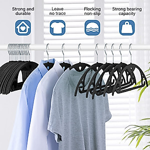 IEOKE Velvet Hangers, 50-Pack No Shoulder Bumps Suit Hangers Ultra Thin Space Saving 360 Degree Swivel Heavy Duty Hook Durable Hangers for Sweaters Coat Jackets Shirts Dresses (50 Pack, Black/Silver)