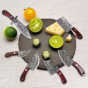 STARDW Damascus Pocket Knife Set Mini Chef Knife EDC Knife Set Tiny Knife Cleaver for Package Opener Box Cutter -4-piece set