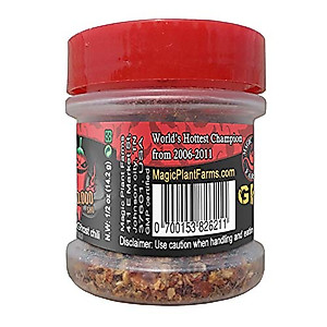 Dried Smoked Ghost Chili Flakes – Smoked Bhut Jolokia Ghost Pepper by Magic Plant - Very Hot Chili Pepper | 800,000 - 1,041,427 SHUs | Spicy Rich Smokey Fruity Flavor | Add to Any Dish or Drink 0.5 Shaker Jar