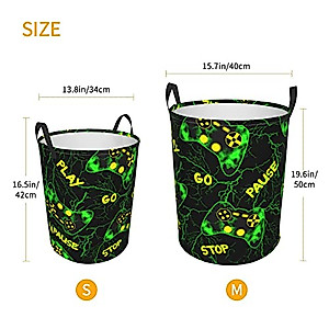 TIXYFAN Abstract Game joysticks Cool Grunge Green Laundry Hamper with Handle Laundry Basket Foldable Durable Clothes Hamper Laundry Bag Toy bin for Bathroom Bedroom Dorm Travel