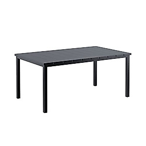 VICLLAX Patio Dining Table for 6, 63"x37.8" Rectangular Outdoor Metal Slats Patio Table for Patio Garden Front Porch, Deck, Black