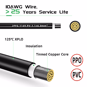 Bateria Power Solar Panel Cable 100FT Red and Black, 2Pack Solar Extension Cable, 10AWG (6mm²) Tinned Copper Wire for Outdoor Automotive RV Boat Marine Solar Panel- Black