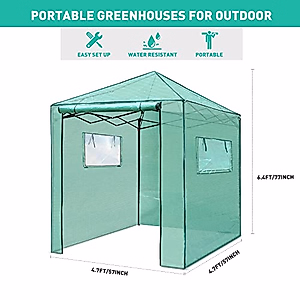 PexFix 6'x 5' Portable Walk-in Greenhouse Easy Setup,Indoor Outdoor Greenhouse Garden Green Houses Instant Pop-up Greenhouse,2 Roll-Up Mesh Windows and Roll-up Zipper Door,Green