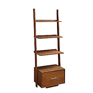 Convenience Concepts 3 tier American Heritage Ladder Bookcase with File Drawer, Dark Walnut