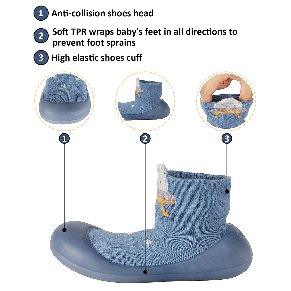 SEBELLST Baby Boy Sock Shoes Animal Rubber Sole Non-Skid Indoor Slipper Infant Boys First Walking Floor Slipper Toddler Soft Sole Cotton Breathable Lightwewight Baby Shoes (Blue, 12-18 months)