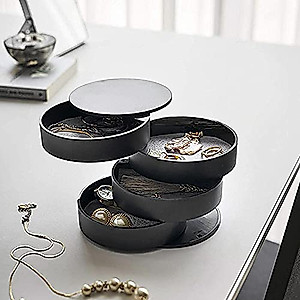Ldirect Jewelry Organizer 4-Tier Showcase Storage Box Rotating Holder for Women Bracelets Rings Bracelets Earrings (Black)