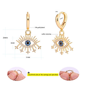 PERNNLA PEARL Gold Evil Eye Huggie Hoop Earrings for Women, 18K Gold Plated Dainty Charm Dangle Earrings With Cubic Zirconia