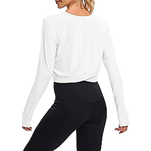 Bestisun Athletic Long Sleeve Workout Tops Loose Fit Long Sleeves Sports Running Shirts Dance Athletic Tops for Women Yoga Gym Shirts White S
