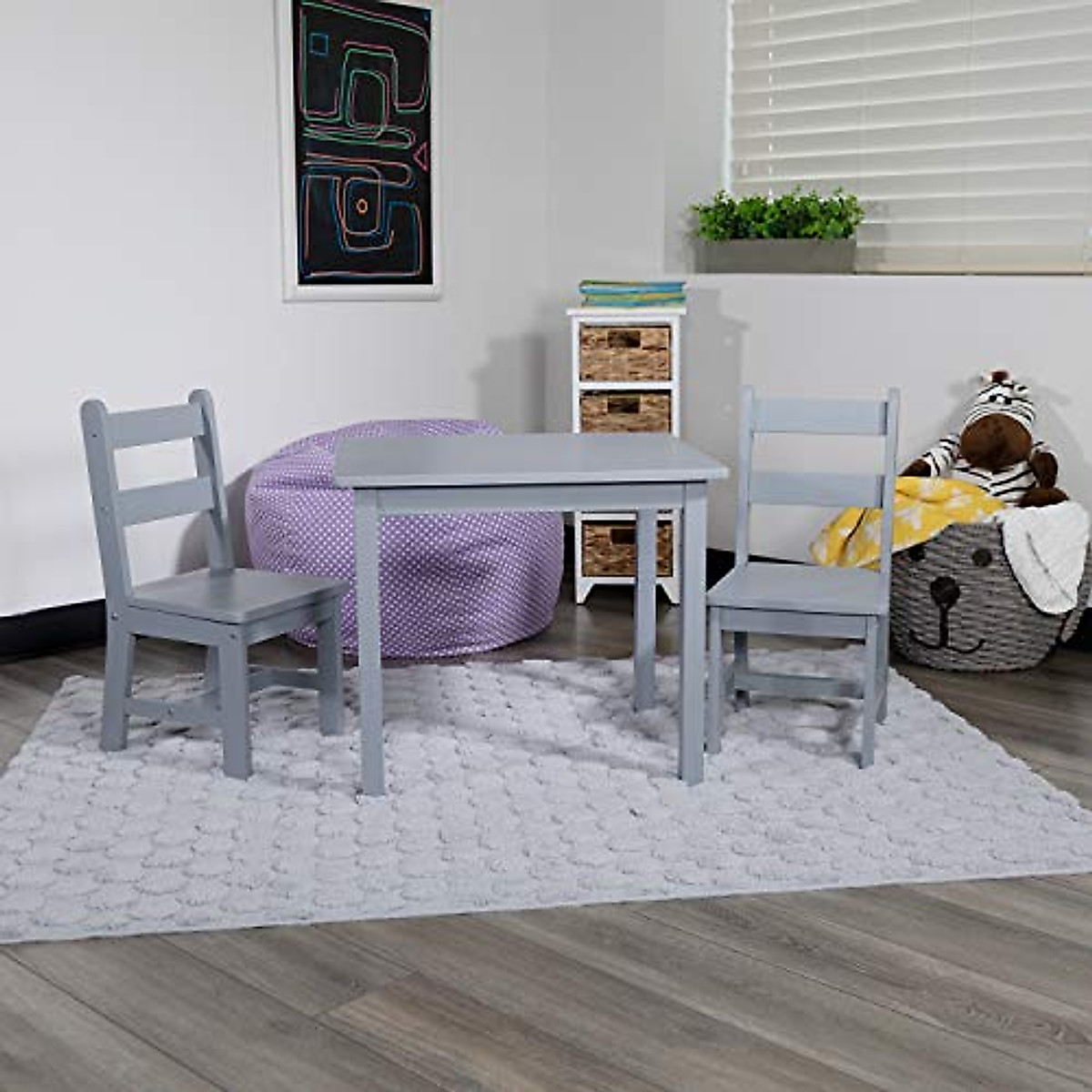 Flash Furniture Kyndl Kids Solid Hardwood Table and Chair Set for Playroom, Bedroom, Kitchen - 3 Piece Set - Gray