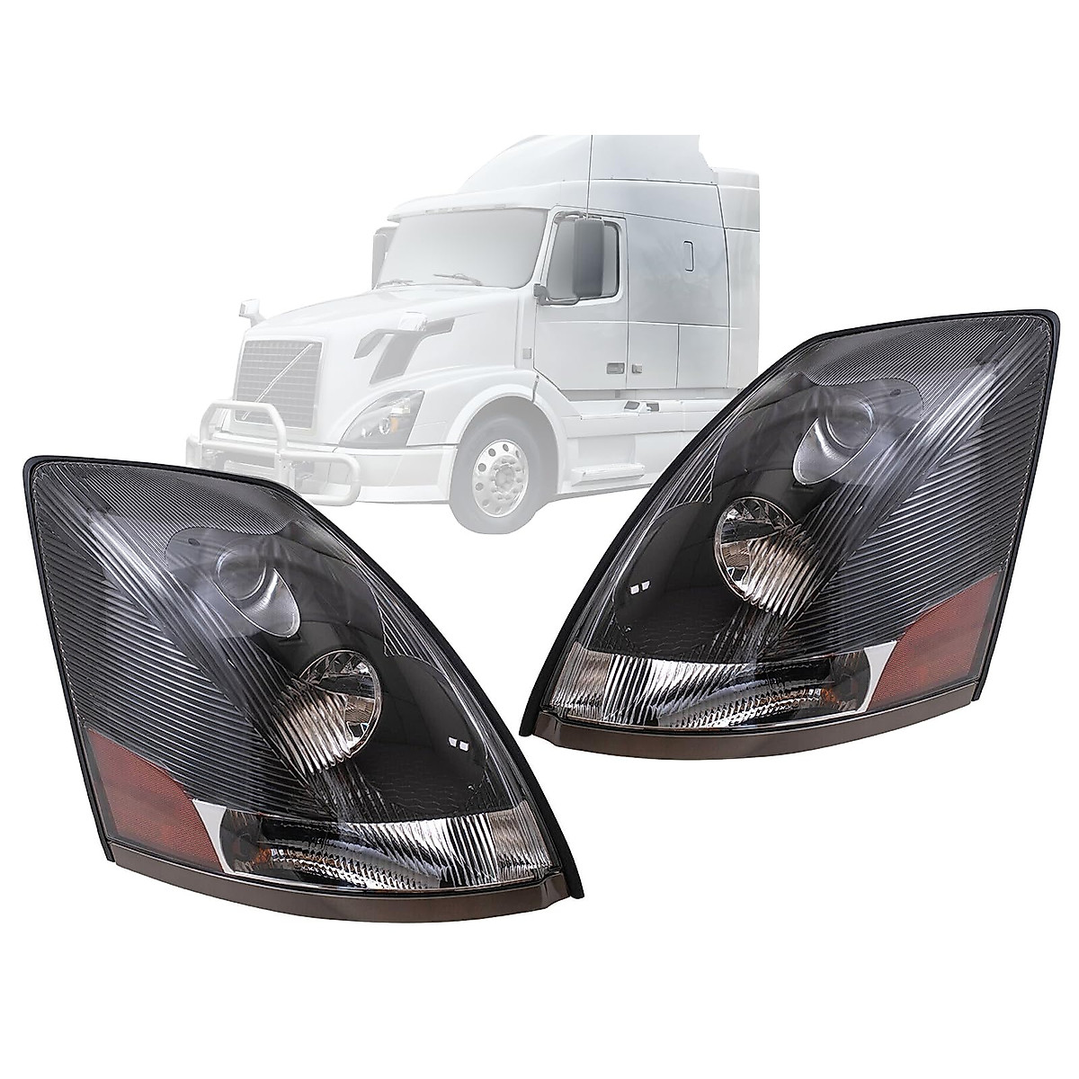 Auto Parts Avenue Replacement Headlight Black for 2004-2018 04-18 VN VNM VNL 200 300 430 630 670 730 780 Pair Passenger Right RH Driver Left LH Side with Free 18" Steering Wheel Cover