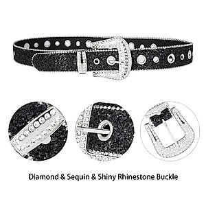 UTOWO Rhinestone Belt for Women Men, Western Cowgirl Cowboy Bling Studded Leather Belt for Jeans Pants
