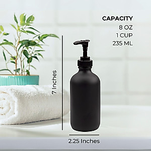 Cornucopia Brands Black Coated 8-Ounce Glass Pump Bottles (4-Pack), Great for Lotions, Liquid Soap, Aromatherapy and More