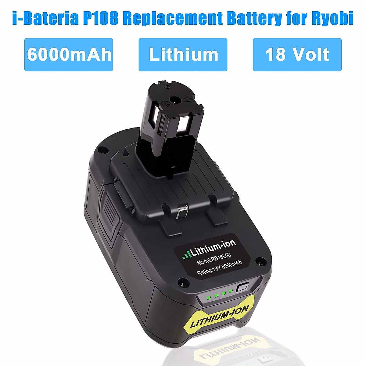 2 Pack 6.0Ah 18V Battery Replace for Ryobi 18V Lithium Battery, Compatible for Ryobi One 18V P108 P102 P104 P197 P190 P103 P105 P107 P109 18 Volt Power Tools