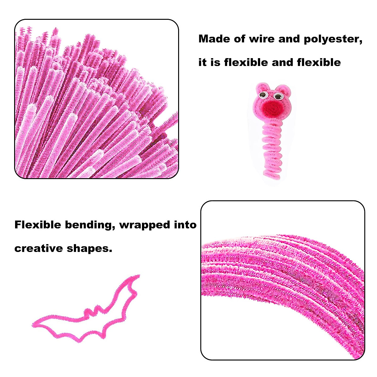 100Pcs Pink Pipe Cleaners，30cmX6mm Pipe Cleaners Craft Chenille Stems for DIY Art Creative Crafts (Pink100)
