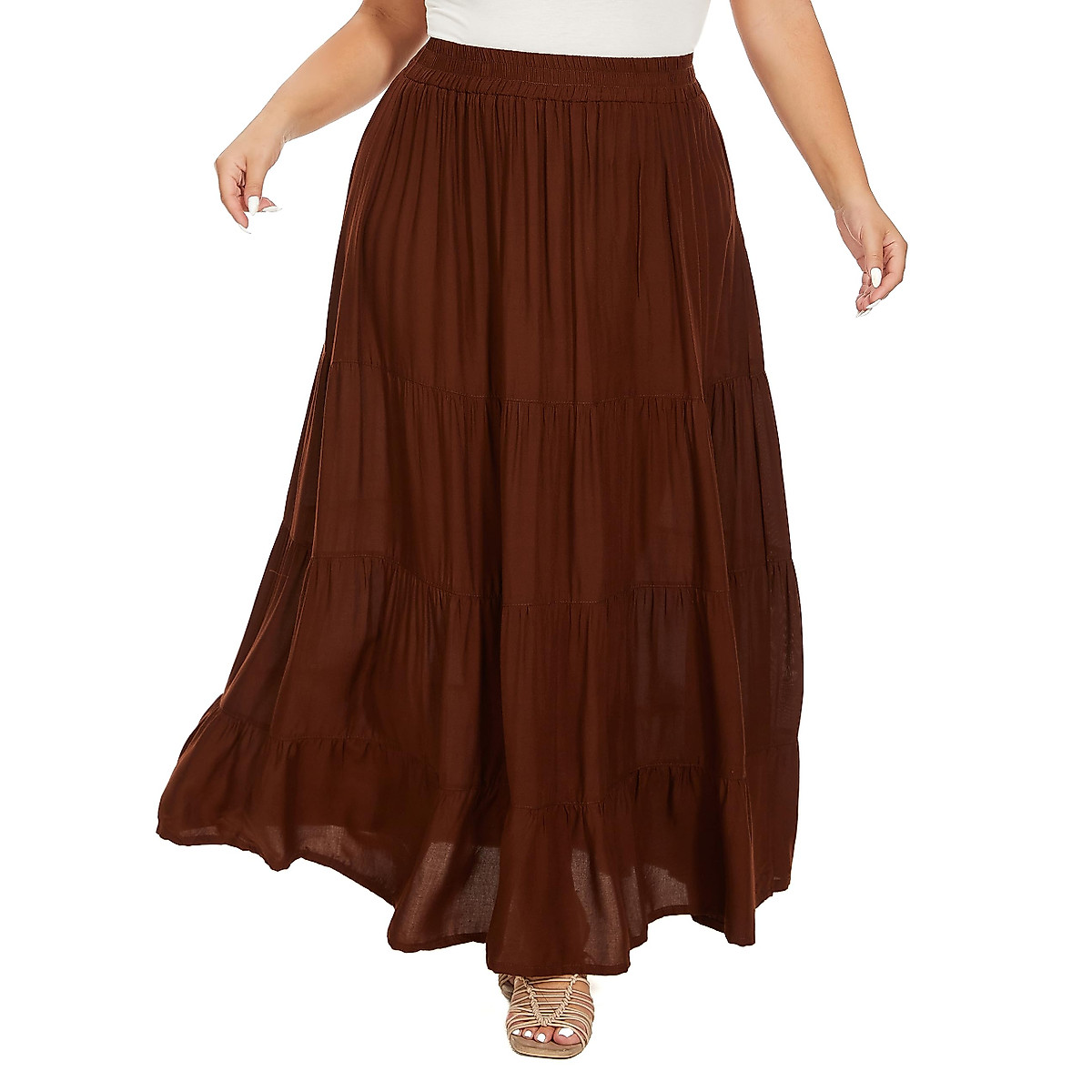 Beautybatik Maroon Women Boho Gypsy Long Maxi Tiered Peasant Skirt 3X