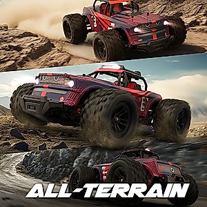 Hosim 1:14 RC Cars with Colorful LED Lights, 40+ KPH High Speed Remote Control Car, 4X4 RTR Fast RC Trucks Waterproof Hobby Toy Off-Road Jumping Crawler Electric Vehicle for Boys Children Adults (Red)