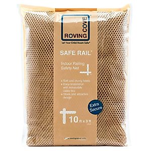 Roving Cove Stair Banister Guard 10ft x 3ft, Railing Safety Net for Baby Proofing, Child Safety Gate Cover, Balcony Mesh Netting, Almond Brown
