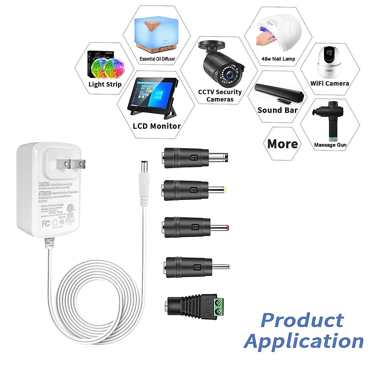 Gonine DC 24V 1A LED Power Supply Cord AC Adapter White, 110-240V AC to DC 24 Volts Charger for 24Vdc 1000mA 800mA 600mA 400mA 300mA 200mA 100mA LED Strip Lights.