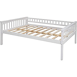 STP-Y Twin Over Twin Bunk Bed, Bunk Bed Frame with Storage Drawers, Wooden Twin bunk Bed with Safety Rail Ladder, Grey (Color : White, Size : Full Over Full)