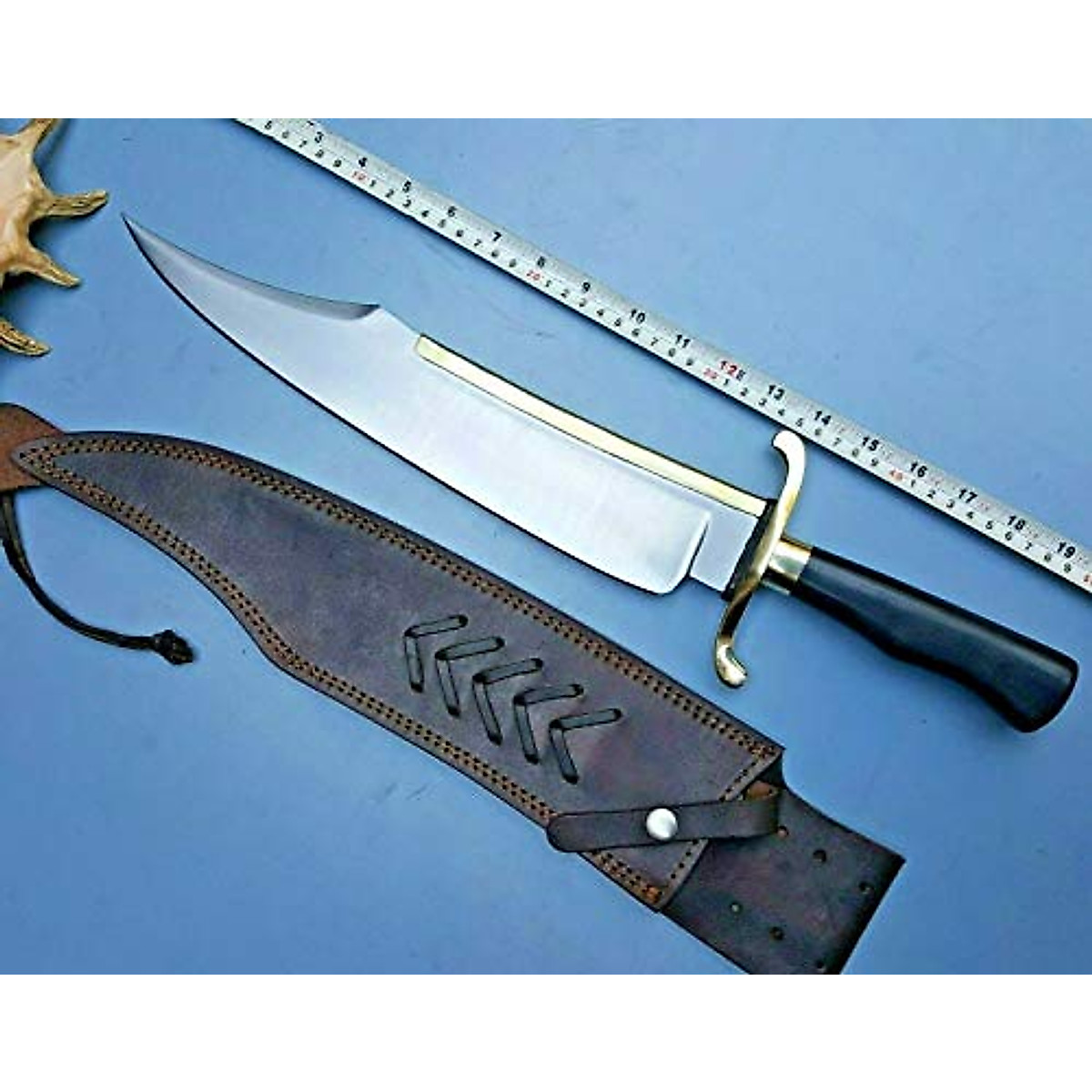 Barq Metals Beautiful Custom Hand M,ade Stainless Steel ''50cm'' Alamo Musso Bowi knife With Pure Leather Sheath