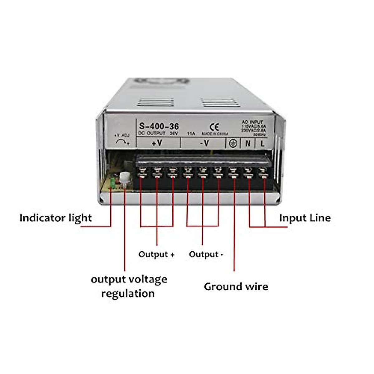 RATTMMOTOR Single Output 400W 36V 11A DC Switching Power Supply Input 115-230V/AC by Switch for LED, Display, Lighting Appliances and Industrial Control Equipment