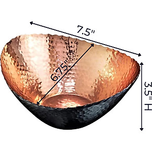 Monarch Abode 31604 Hand Hammered Metal Decorative Bowl, Modern Centerpiece Fruit Bowl for Kitchen Counter, 7.5 inch, Black and Copper Finish