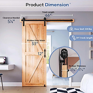 EaseLife 5.5 FT Sliding Barn Door Track and Handle Hardware Kit,Heavy Duty,Basic J Pulley,Slide Smoothly Quietly,Easy Install (5.5FT Track Kit for 30"~33" Wide Single Door)