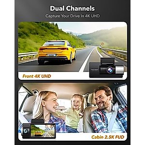 WOLFBOX i17 Dash Cam Front Inside, 4K+2.5K 5G WiFi Dual Dash Camera with 64GB Card, 2160P UHD 3" LCD Car Camera for Cars with Super IR Night Vision, Smart Parking Monitor, GPS, Loop Recording