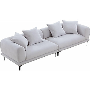 KEVINSPACE 108.3'' Modern Sofa Couch for Living Room, 4-Seater Fabric Sofa Comfy Sofa with Metal Legs, Wide Upholstered Sofa Deep Seat Sofa Bouclé Couch Furniture Set Office 4 Pillows, Beige