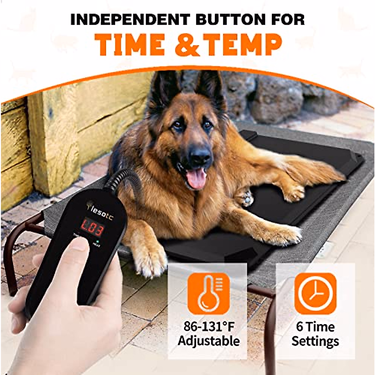 Large Extreme Weather Outdoor Dog Heating Pad with Timer,Safety Pet Heating Pad for Dog Kennel,Waterproof Heated Bed Mat,Adjustable Warming Mat with 6 Levels Temp& 4 Timers for Whelping Box Deck