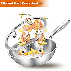 DELARLO Whole Body Tri-Ply Stainless Steel Pan 10 inch, 5 Ply Stainless Steel Woks & Stir-Fry Pans, Deep Kitchen Wok Pan with Lids, Induction Mini wok 10", Suitable for All Stove, Up to 650℉