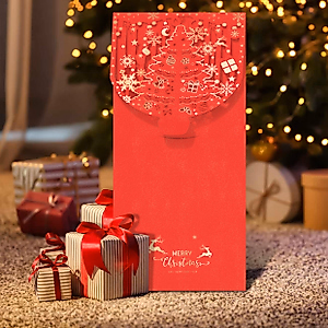 Christmas Money Cards, 10 Pack cash envelopes, Christmas Money Holders for Cash, Checks, or Gift Cards, For Christmas Day/Birthday/Holiday/Party/Spring Festival etc（Red Color7 × 3.4 inch）