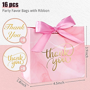 Shindel 16PCS Small Thank You Gift Bags, Mini Party FavoR Bags Pink Candy Bags Treat Boxes Paper Gift Bags with Bow Ribbon for Wedding Bridal Baby Shower Birthday Party