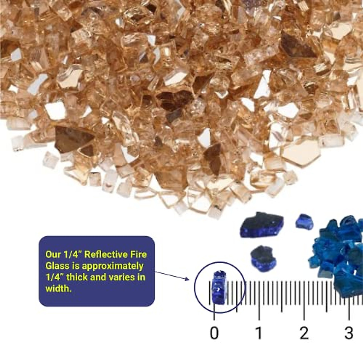 American Fireglass 1/4” Reflective Fire Glass | Use in Fireplace, Fire Pit or Bowl | for Natural Gas or Propane Fires | Safe Tempered Glass for Outdoor & Indoor | Champagne, 10lb Bag