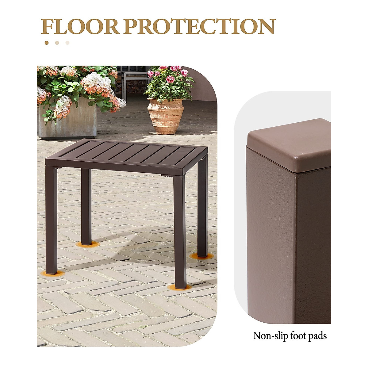 Crestlive Products Outdoor Side Table,Aluminum Rectangular Side/End Table, Small Patio Coffee Bistro Table for Outdoor Indoor (Brown)