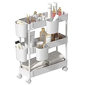 TiLeMiun Rolling Cart Laundry Slim Storage Utility Cart Bathroom 4 Tier Mobile Nursery Multifunctional Slide Out Organizer