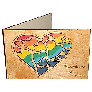 Real Wood Rainbow of Love Hearts Greeting Card for Him Boyfriend Husband Her Girlfriend Wife Lgbtq Lgbt Lgb Gay Lesbian Couple Wedding Day Anniversary Happy Birthday Get Well Mother's Day Wooden Gift e