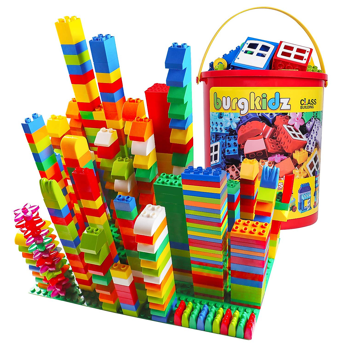 burgkidz Big Building Block Set - 214 Pieces Toddler Educational Toy Classic Large Size Building Block Bricks - 13 Fun Shapes and Storage Bucket - Compatible with All Major Bulk Bricks Set