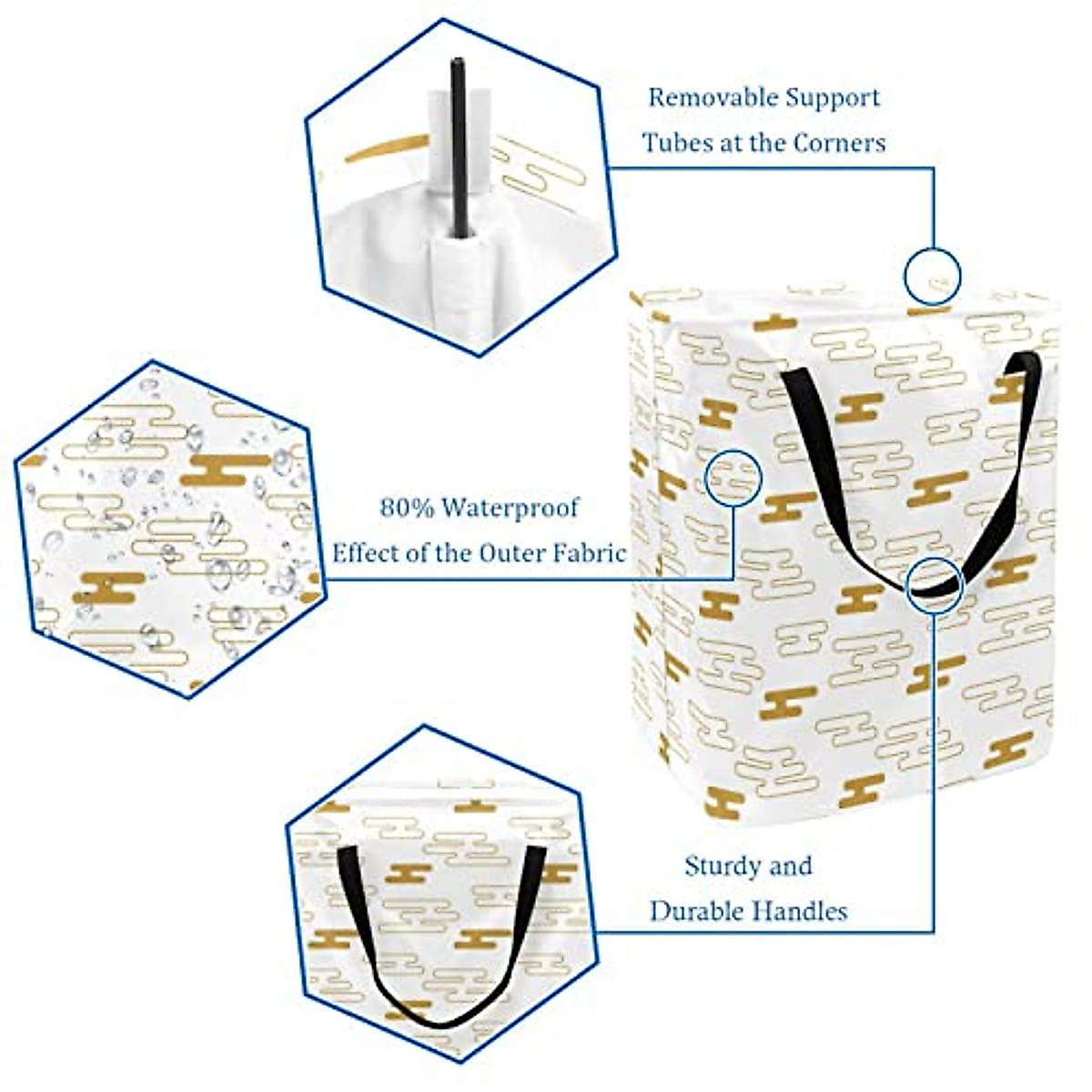 Chinese Style Auspicious Cloud Pattern Print Collapsible Laundry Hamper, 60L Waterproof Laundry Baskets Washing Bin Clothes Toys Storage for Dorm Bathroom Bedroom