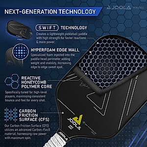 JOOLA Ben Johns Hyperion CFS 14mm Swift Pickleball Paddle - USAPA Approved for Tournament Play - Carbon Fiber Pickle Ball Racket - Maximum Speed with High Grit & Spin