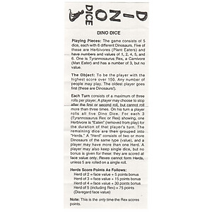 Koplow Games Dino Dice Game 5 Dice Set with Travel Tube and Instructions