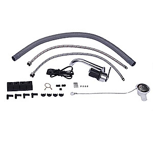 Outdoor RV Caravan Basin Sink,Stainless Steel Boat RV Caravan Camper Kitchen Basin Single Bowl Sink Hand Wash Cold and Hot Faucet Glass Lid for Camper Boating 16.53 x 14.56x 6.3inch (Rectangular Sink)