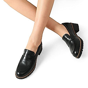 DREAM PAIRS Womens Loafers, Slip On Platform Chunky Penny Heeled Loafers for Women Dressy and Work, Womens Business Casual Shoes, Black-pu, Size 8.5, Sdls2319w