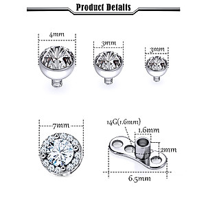 Uqnwbdq Dermal Piercing Jewelry Dermal Top Dermal Anchor Dermal Jewelry kit Dermal Base Jewelry 316L Surgical Stainless Steel Titanium Microdermal Gem CZ Diamond Dermal Piercing Jewelry for Women Men